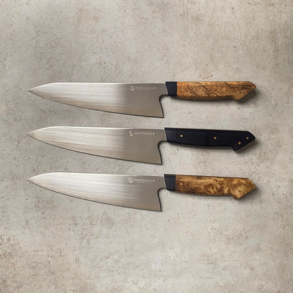215mm Chefs Knife. San Mai AUS10 Stainless. Spalted Maple / Ebony / Ma – Nacionale Bladeworks