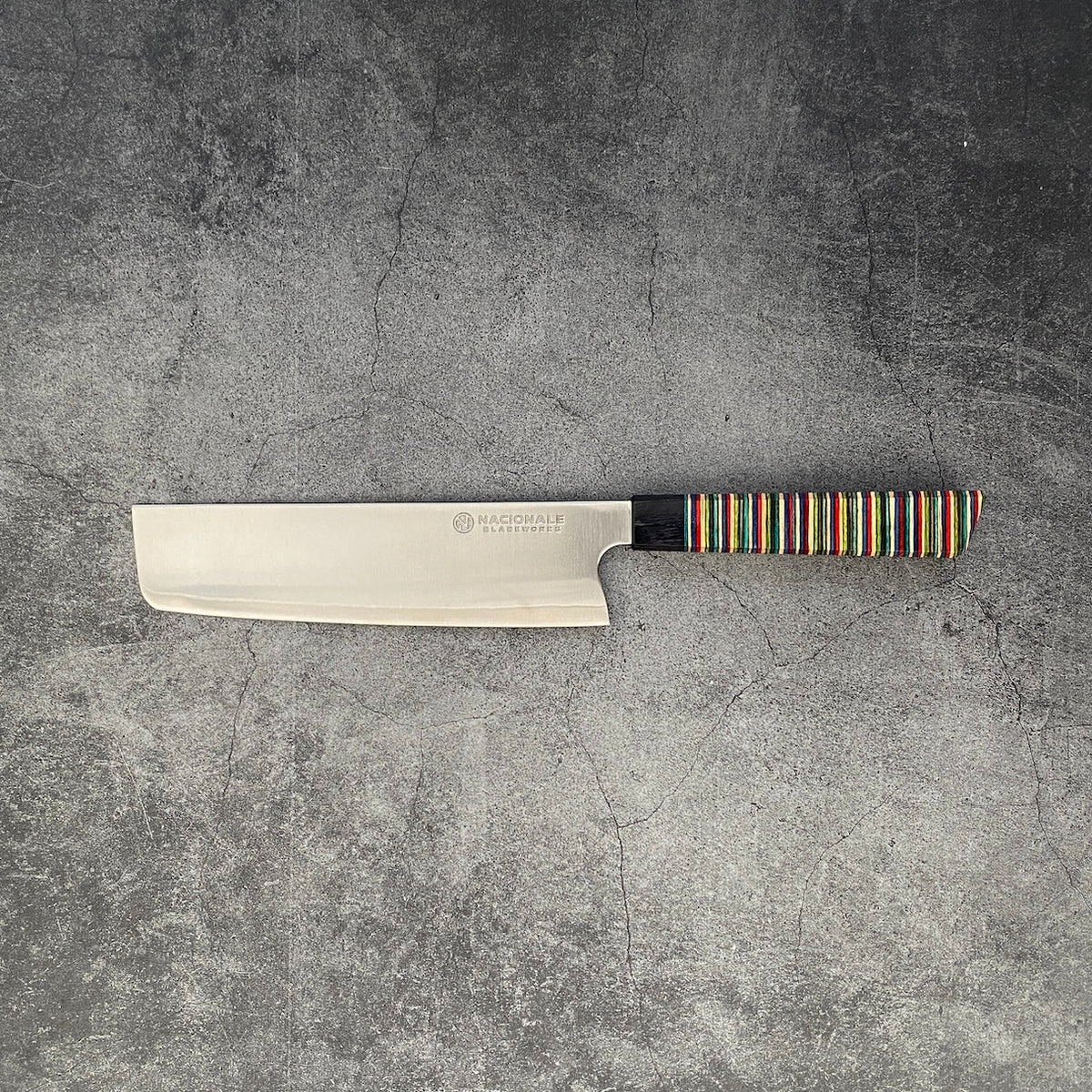 180mm Nakiri. San Mai 440C. Stabilized Skateboard Material Handle ...